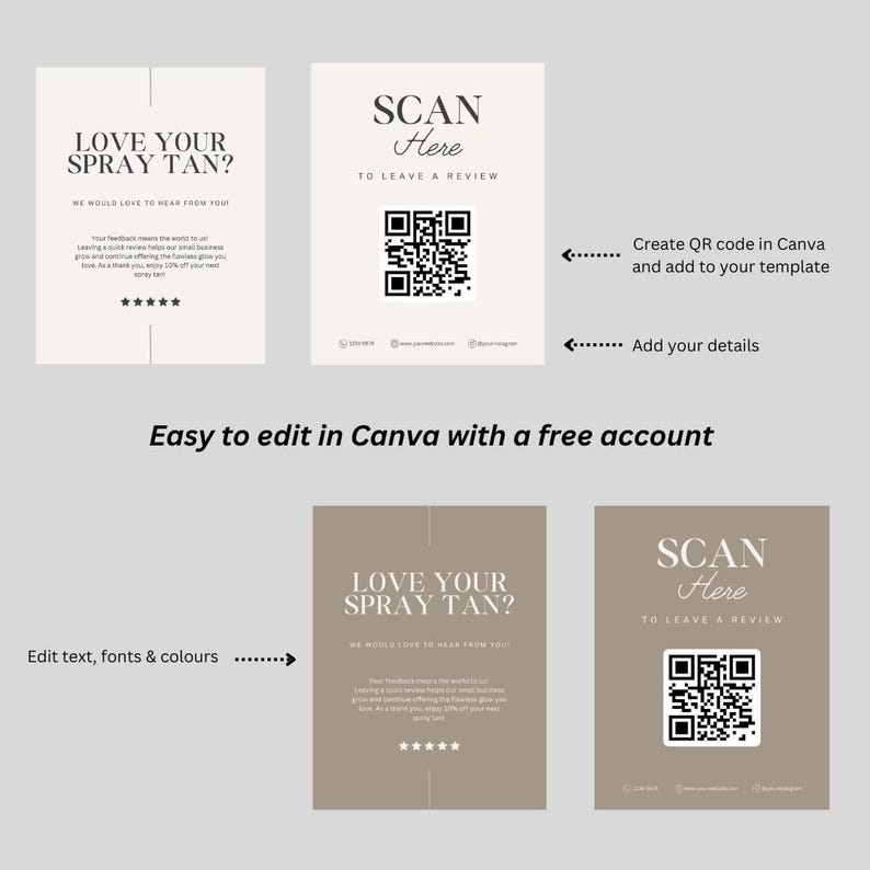 Spray Tan QR Code Review Template: Canva Editable (digital Download) - Etsy