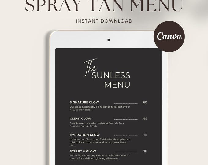 Spray Tan Menu Template: Customizable Pricing, Canva Editable (11x17 ...