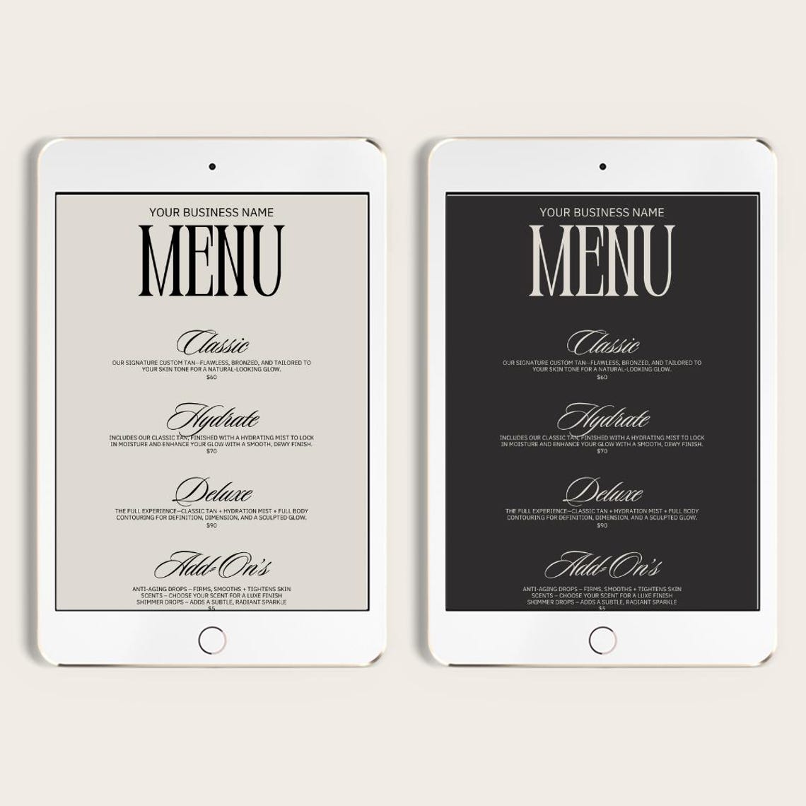 Spray Tan Menu Template: Customizable Pricing, Canva Editable (11x17 ...