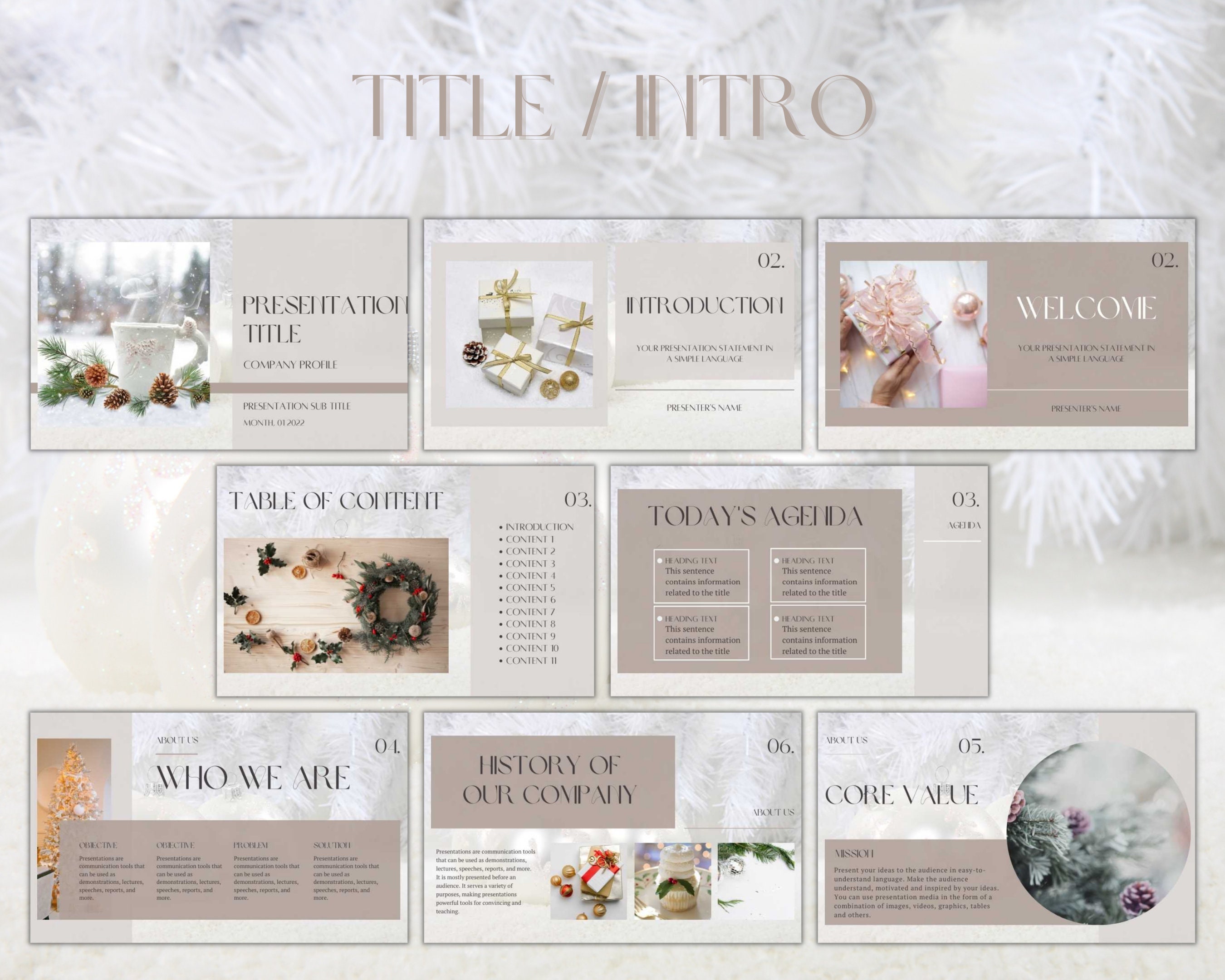 Fully Animated White Slide Deck Presentation Template for Christmas ...