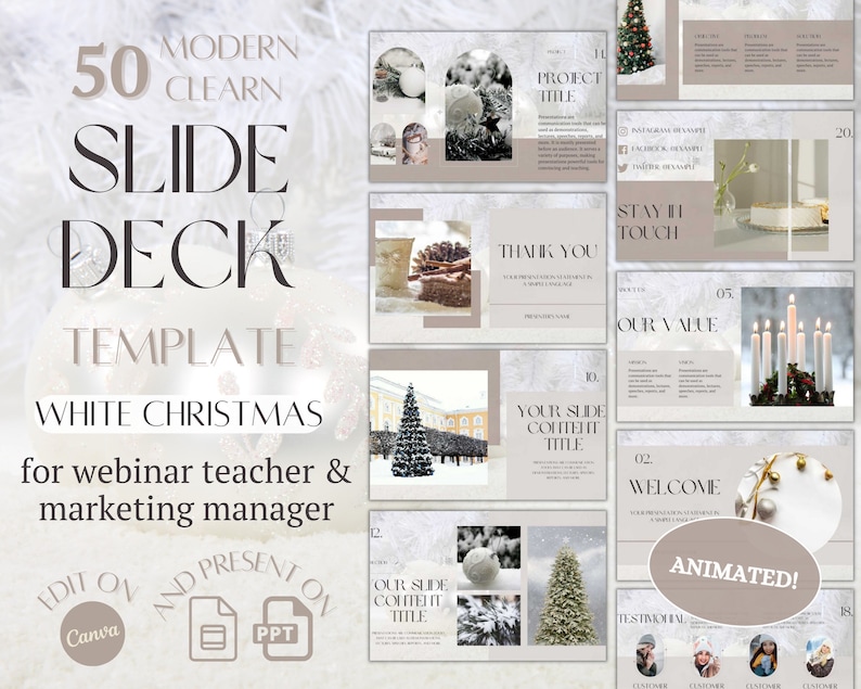 Fully Animated White Slide Deck Presentation Template for Christmas ...