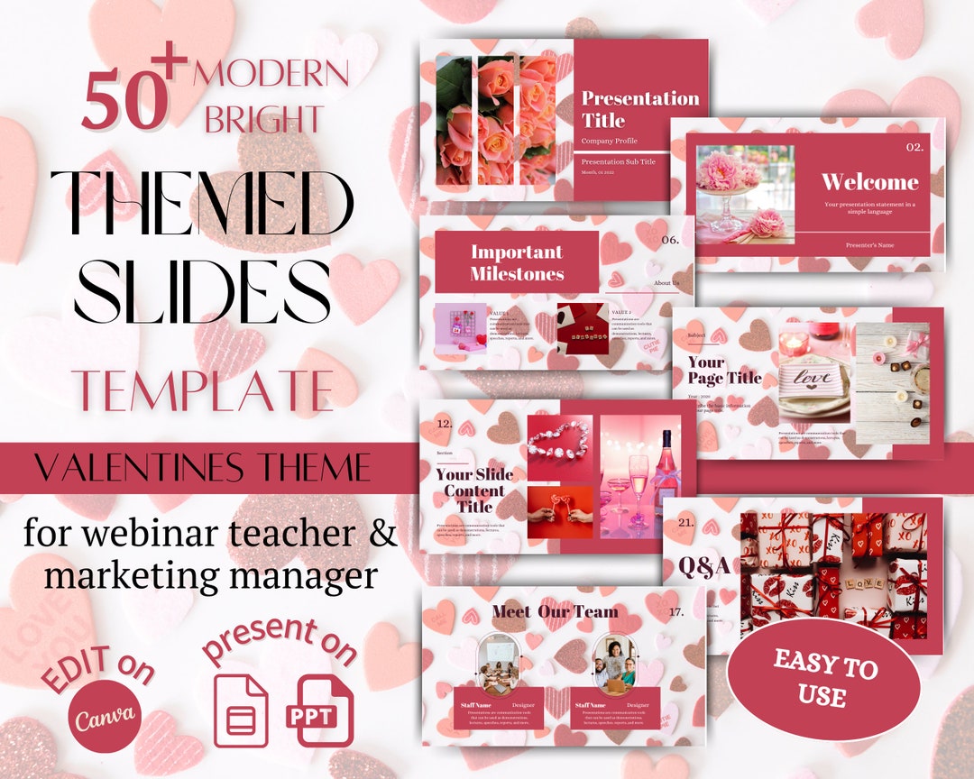 Valentines Day Presentation Template Editable on Canva Red and Pink ...