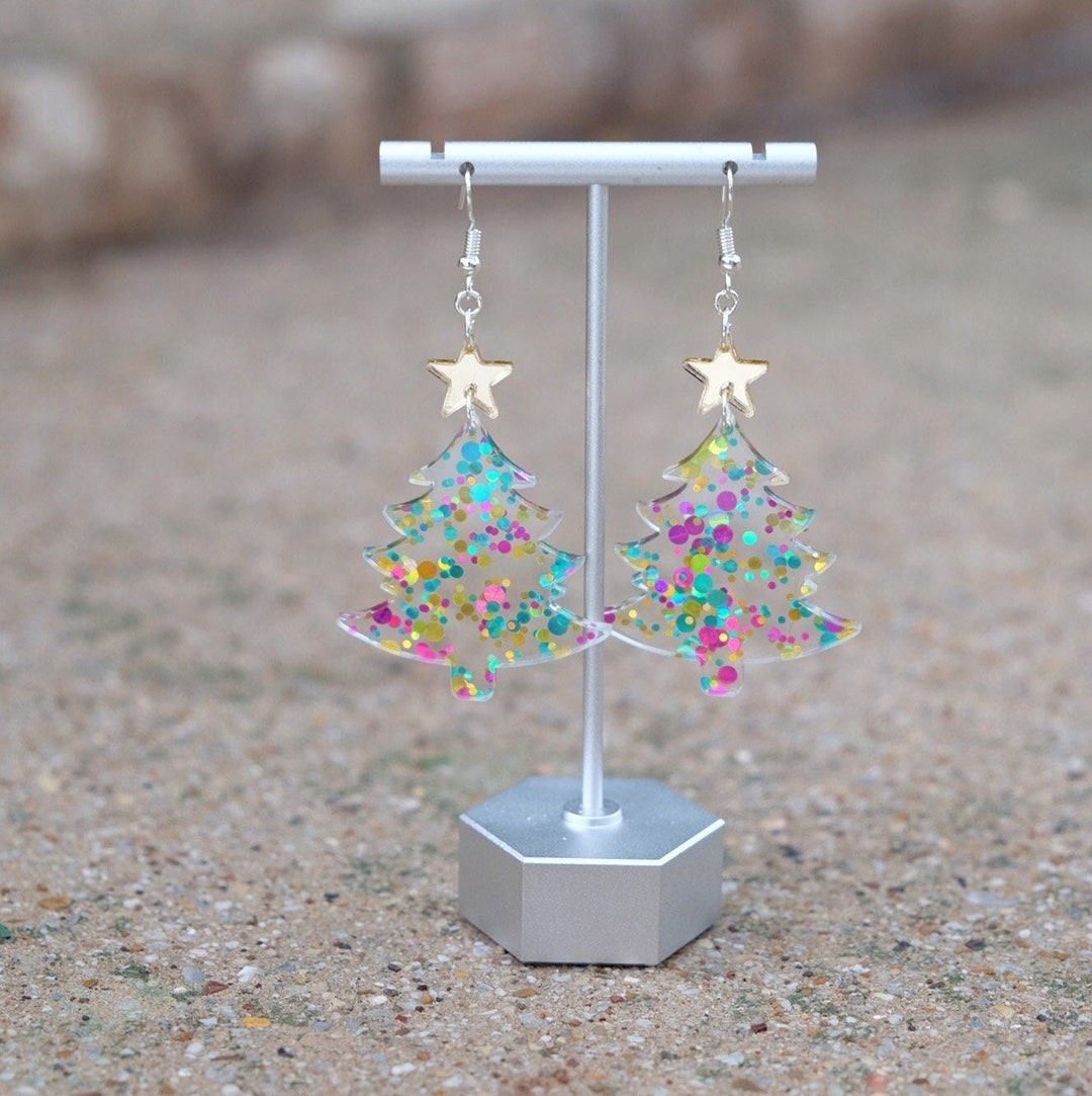 Glitter Christmas Tree Earrings - Etsy