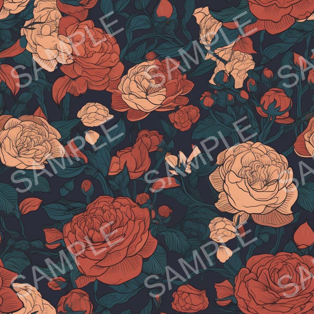 Ukiyo-e Style Roses, Digital Paper Seamless Pattern Pack, Instant ...