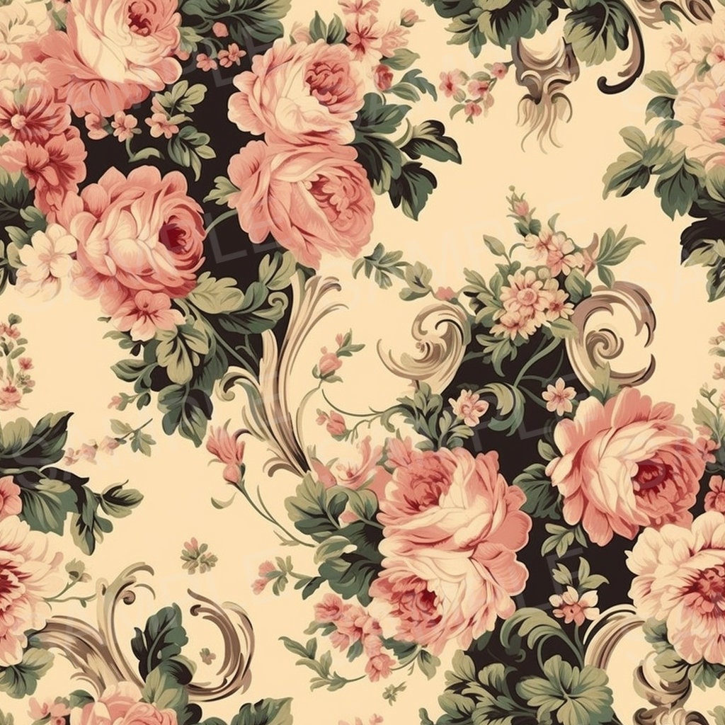Rococo Style Roses Digital Paper Seamless Pattern Pack - Etsy