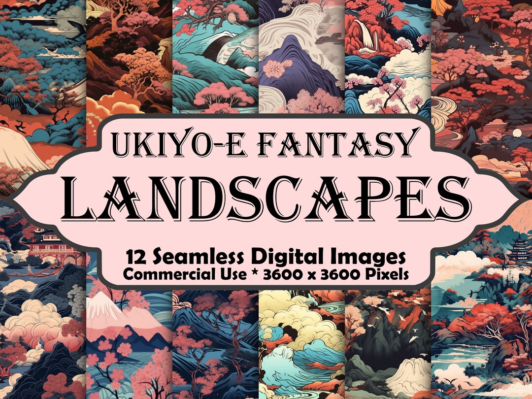 Ukiyo-e Fantasy Landscapes Digital Paper Seamless Pattern - Etsy