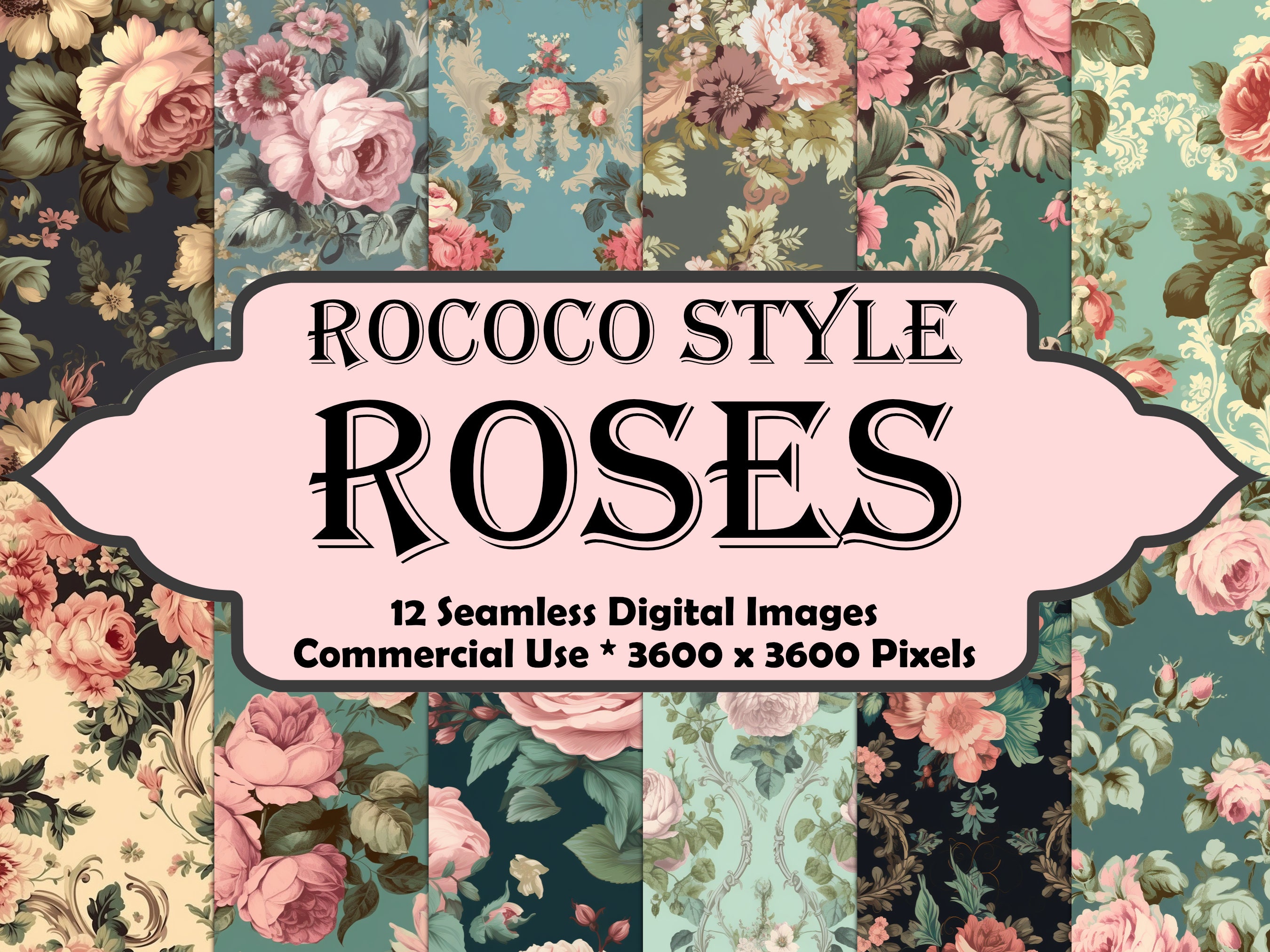 Rococo Style Roses Digital Paper Seamless Pattern Pack - Etsy