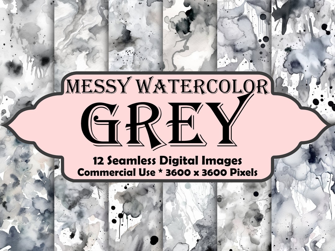 Messy Grey Watercolor, Digital Paper Seamless Pattern Pack, Instant ...