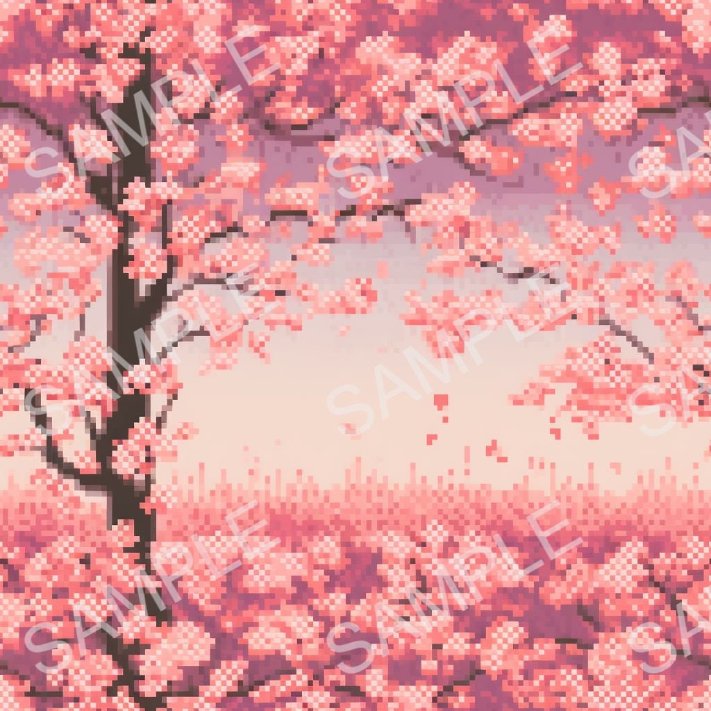 Pixel Art Style Cherry Blossoms Digital Paper Seamless - Etsy