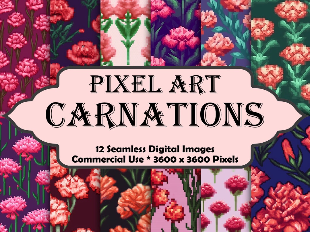 Pixel Art Style Carnations Digital Paper Seamless Pattern - Etsy