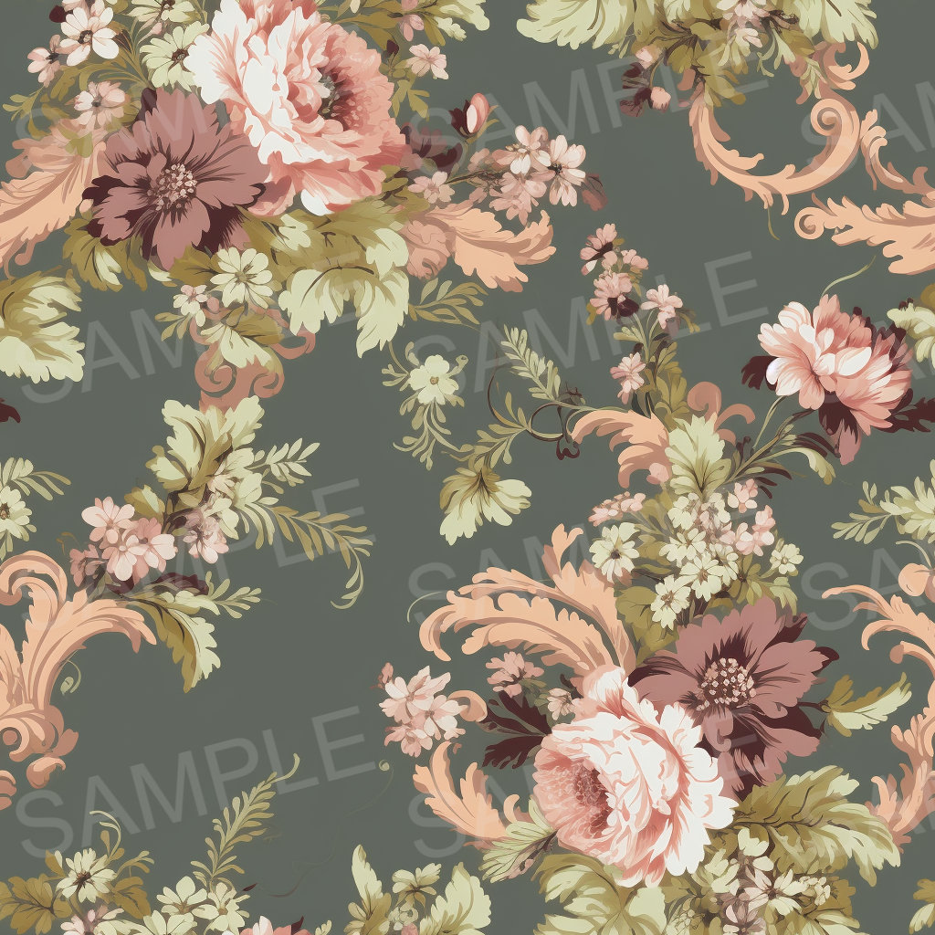 Rococo Style Roses Digital Paper Seamless Pattern Pack - Etsy