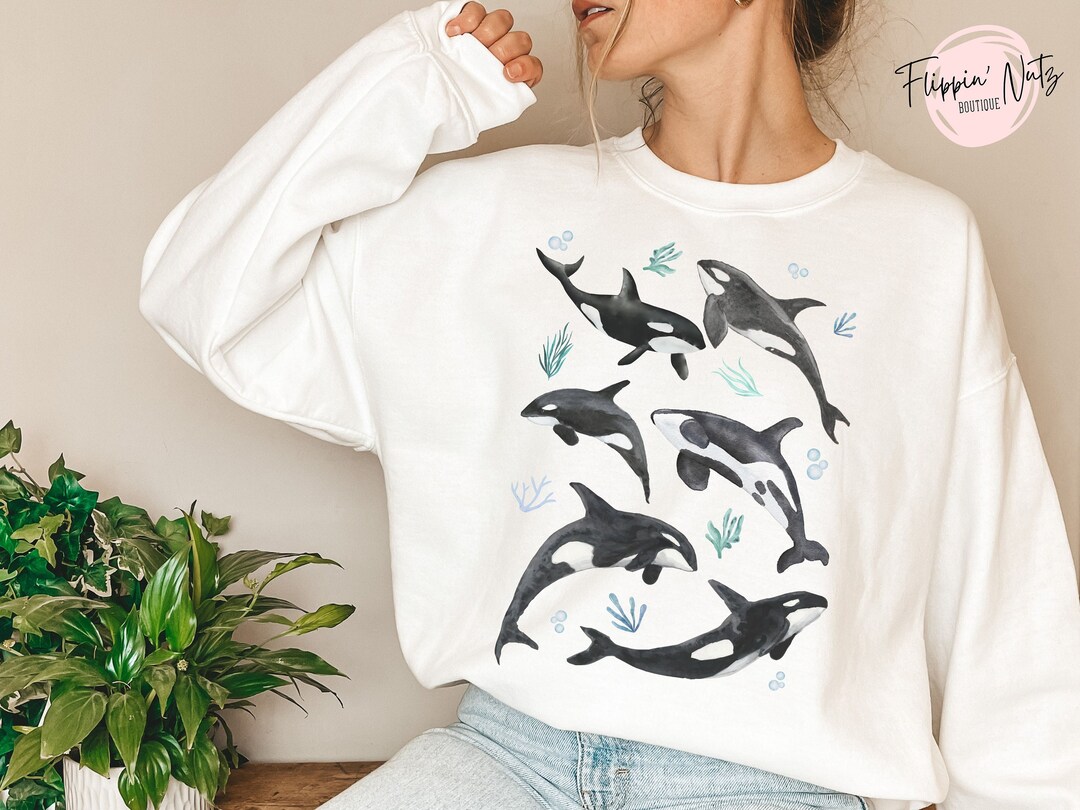 Orca Whale Sweater Killer Whale Trendy Ocean Crewneck Aesthetic Whales ...