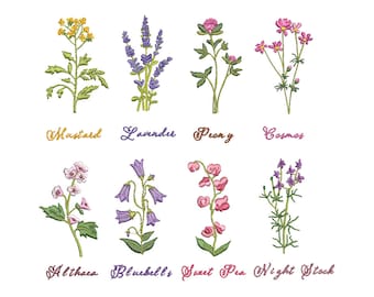 Flower Pack Machine Embroidery 20 Individual Digital Files Wildflowers ...