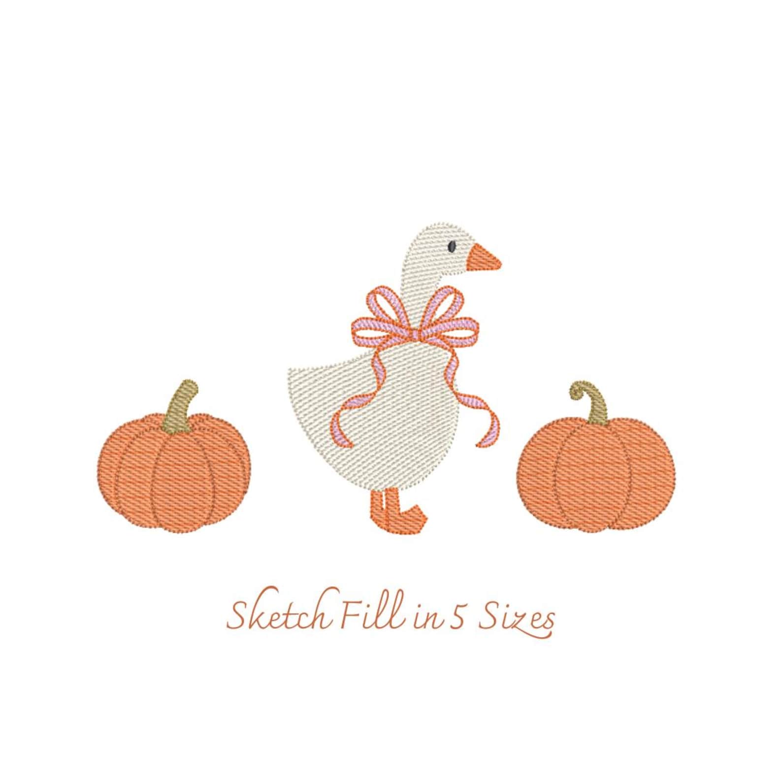 Goose and Pumpkins Sketch Stitch Machine Embroidery Design 5 Sizes - Etsy