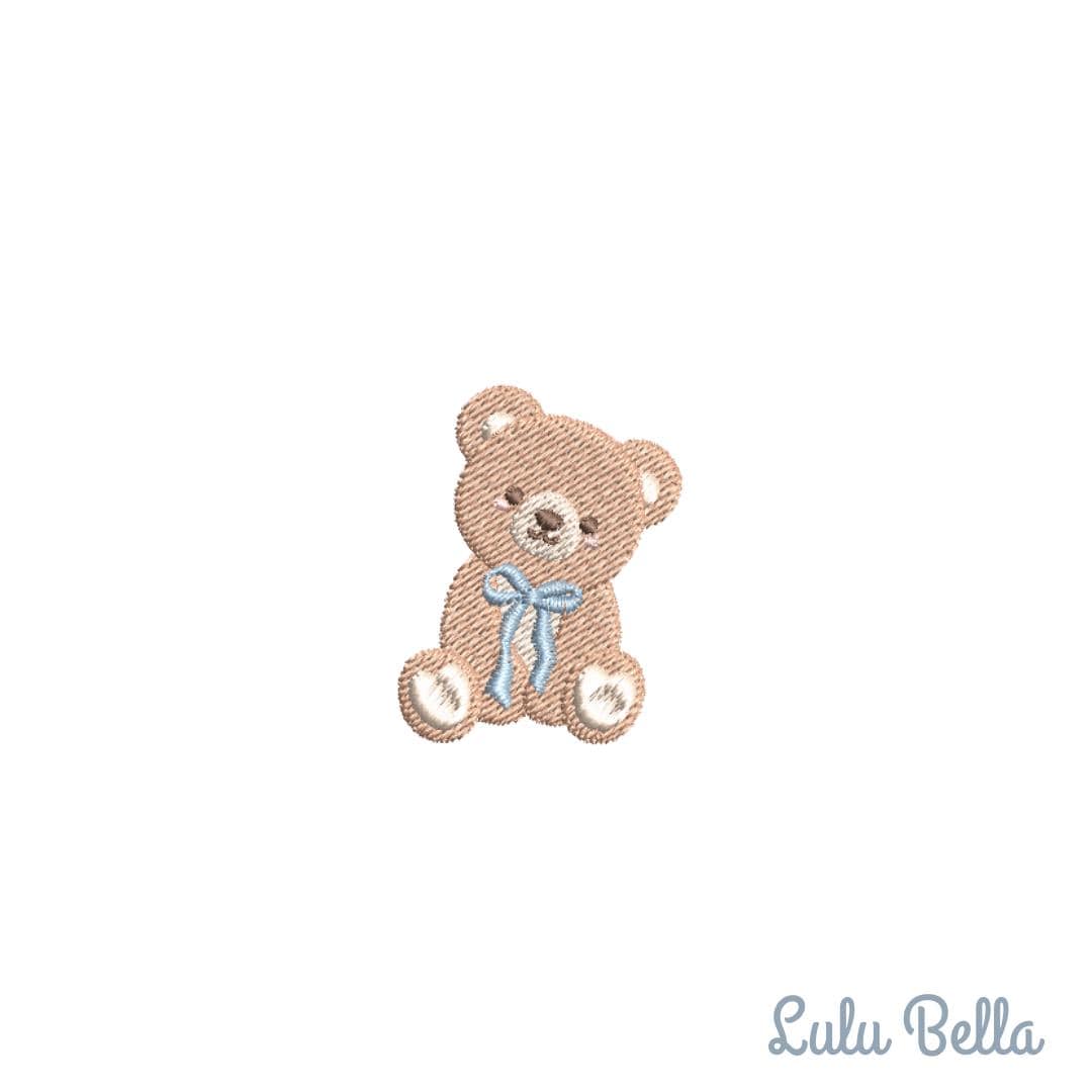 Mini Teddy Bear Blue Bow Ribbon Machine Embroidery Files - 3 Sizes ...