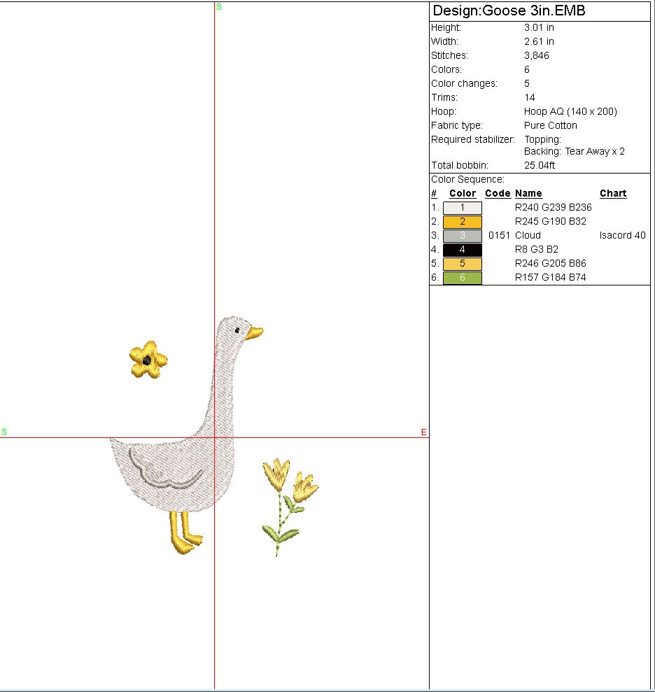 Goose Machine Embroidery Digital File Duck Farmyard Design Instant ...