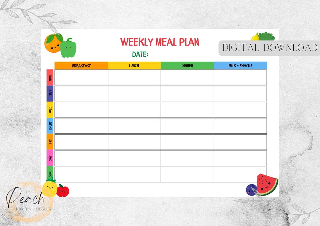 Baby Weekly Meal Planner Chart for Weaning, Purées and Meals, Instant ...