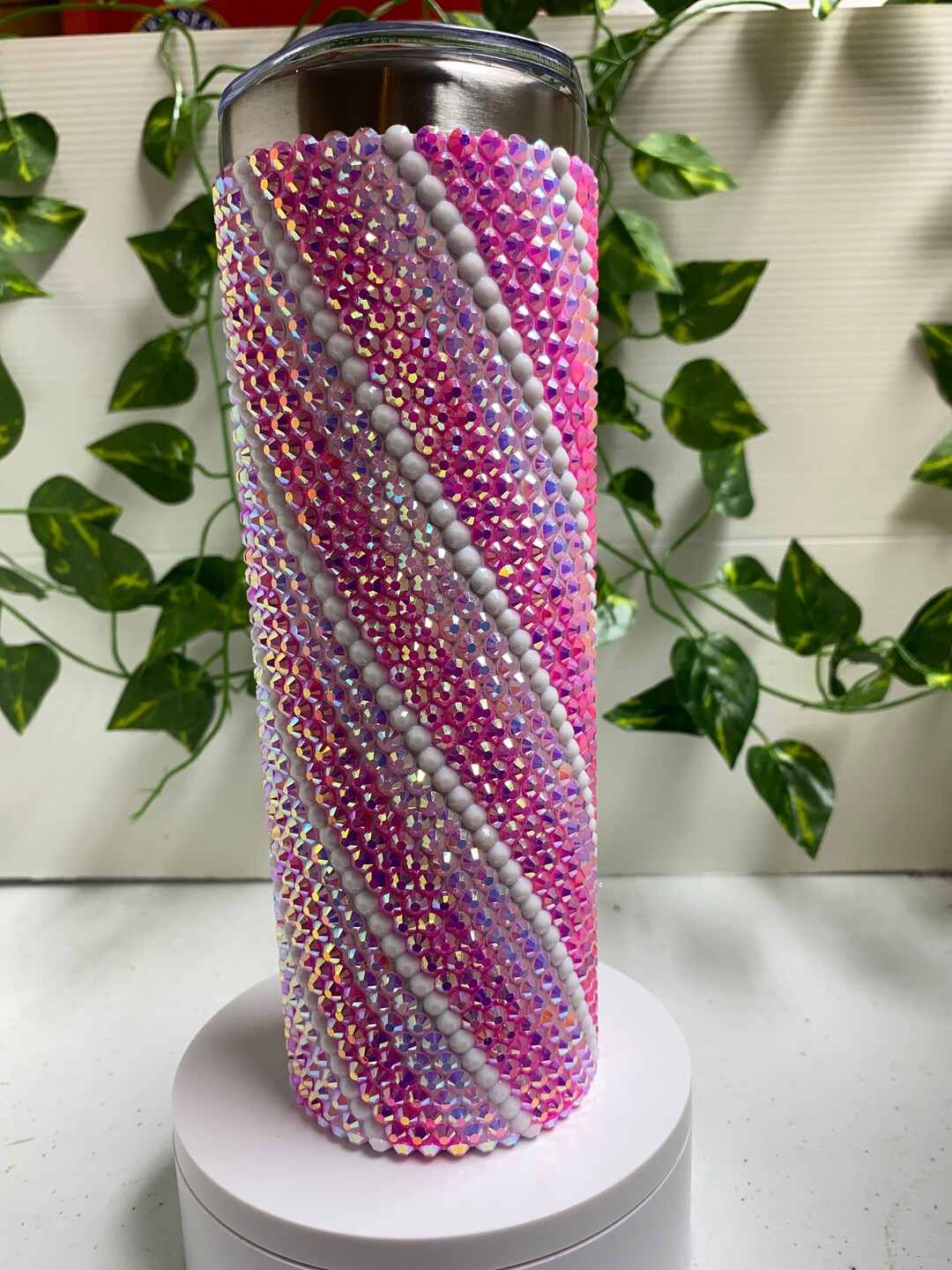 20 Ounce Insulated Bling Tumbler | Pink Swirl Pattern | Pink and White ...