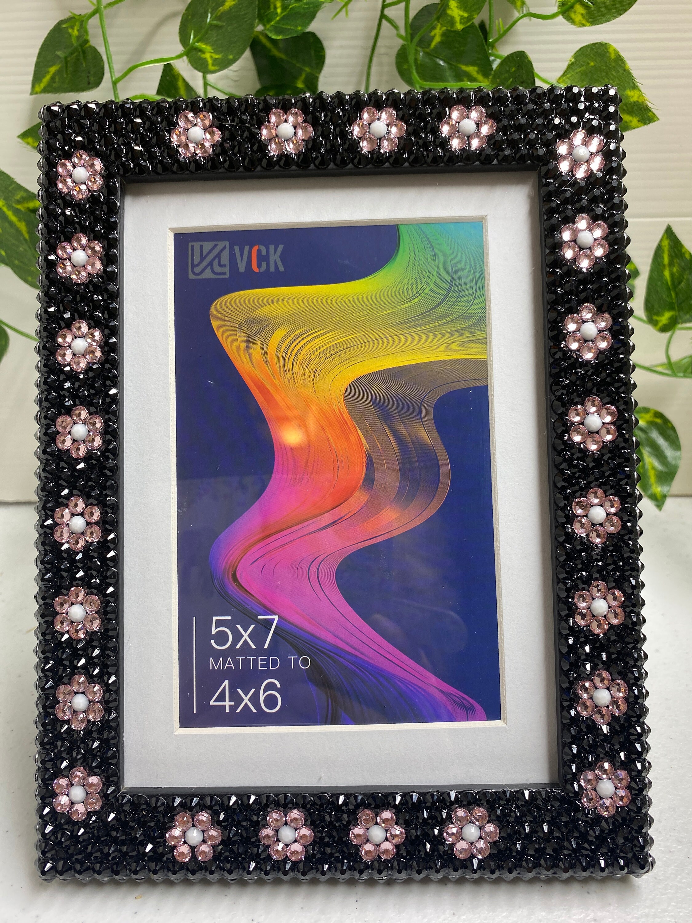 5 X 7 Black With Pink Flowers Bling Picture Frame Matted to - Etsy