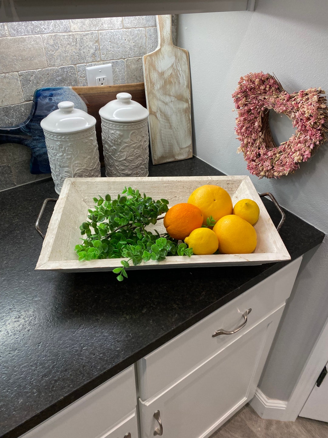 Farmhouse Tray Country Tray Wooden Serving Tray With Metal Handles ...