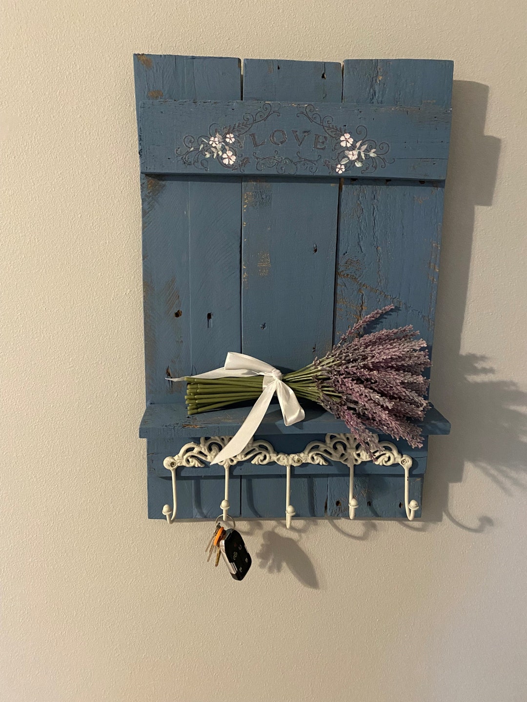 Rustic French Farmhouse Wall Shelf With Hooks - Etsy