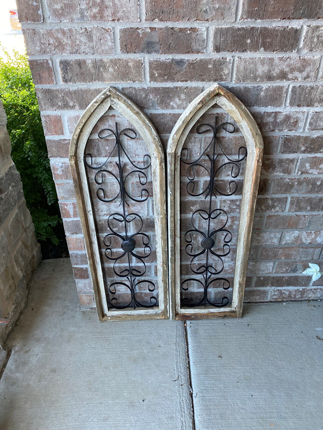 Wood Window 37 Arch Wall Decor White Washed Rustic Farmhouse Shabby ...