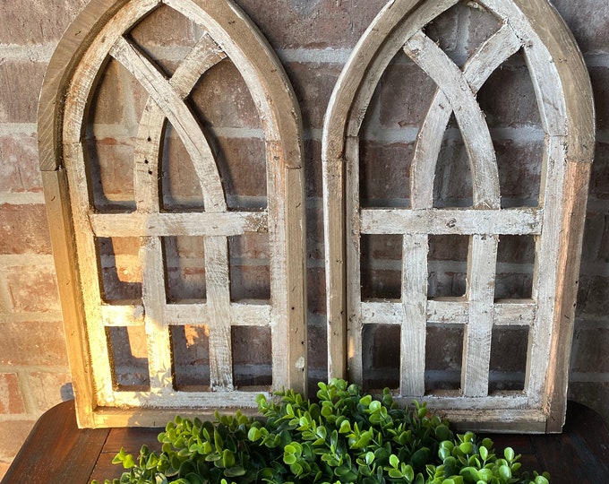 Wood Window 19 Arch Wall Decor White Washed Farmhouse Shabby Chic ...