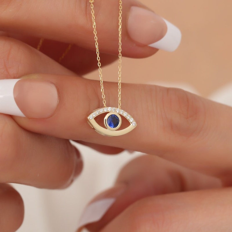 10k Solid Evil Eye Necklace - Etsy