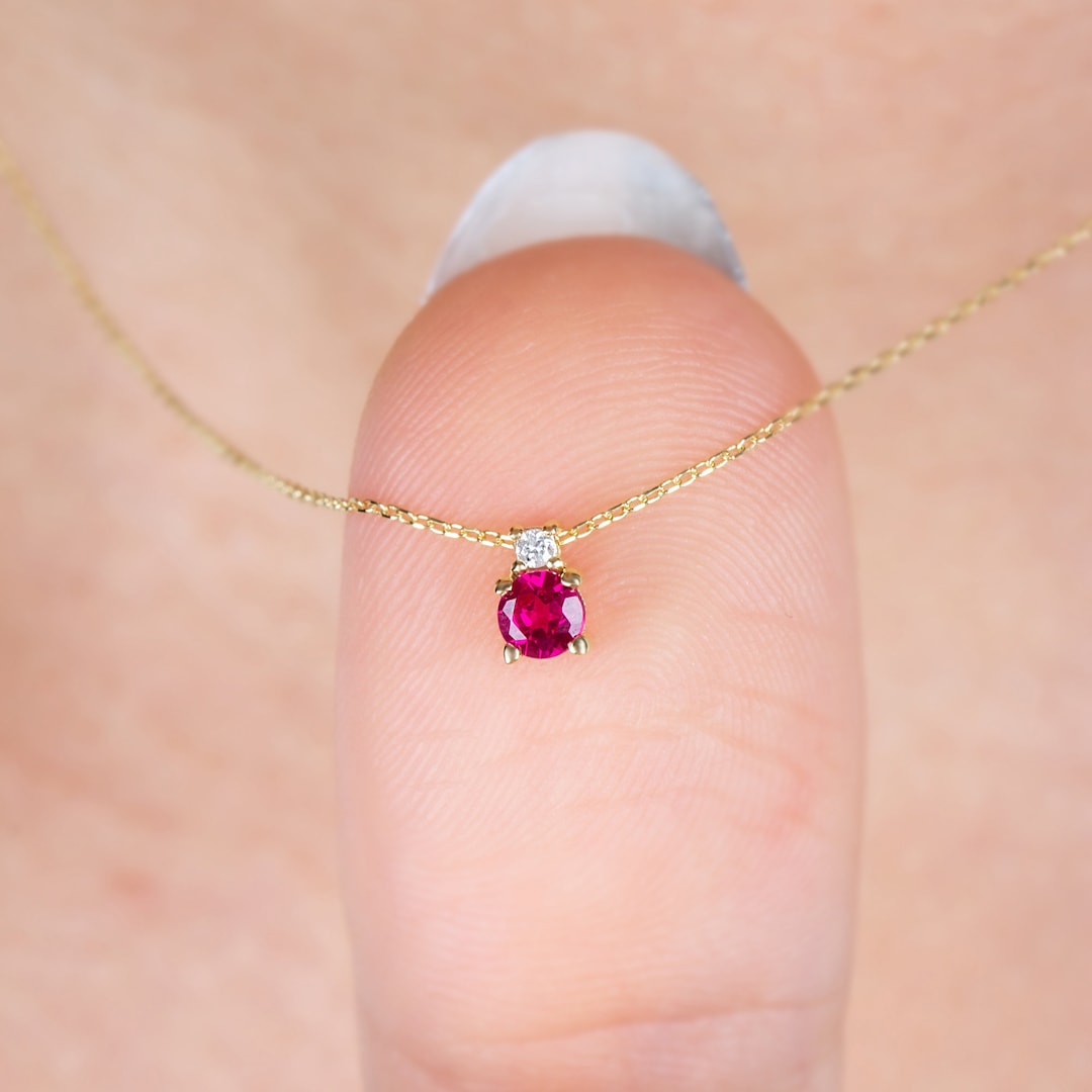 Ruby Single Real Diamond 14K 10K Solid Gold Necklace, July Birthstone ...