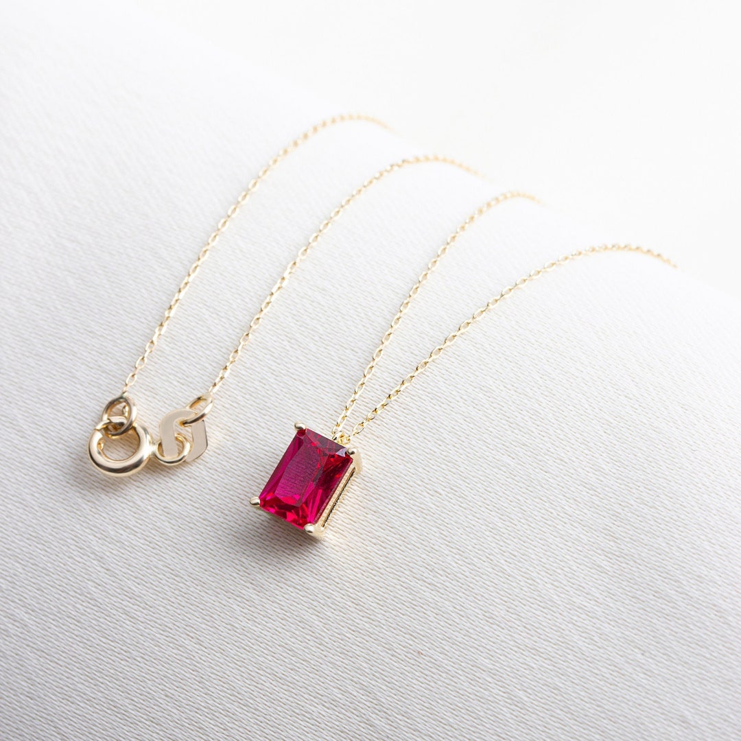 Rectangle Ruby Necklace 14K Solid Gold Necklace, July Birthstone ...