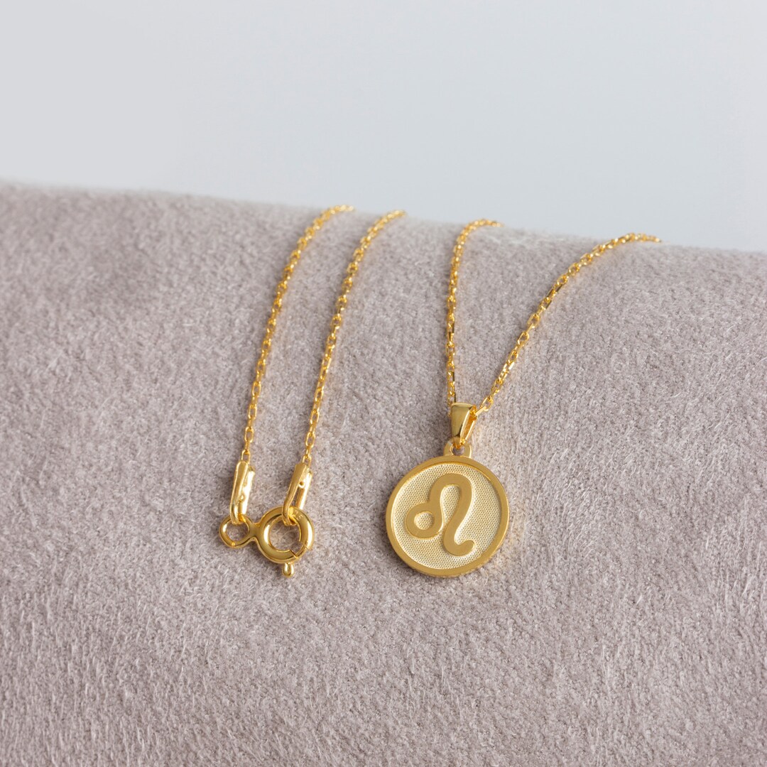 Leo Zodiac Necklace, Minimalist Horoscope Pendant, 14K 10K Solid Gold ...