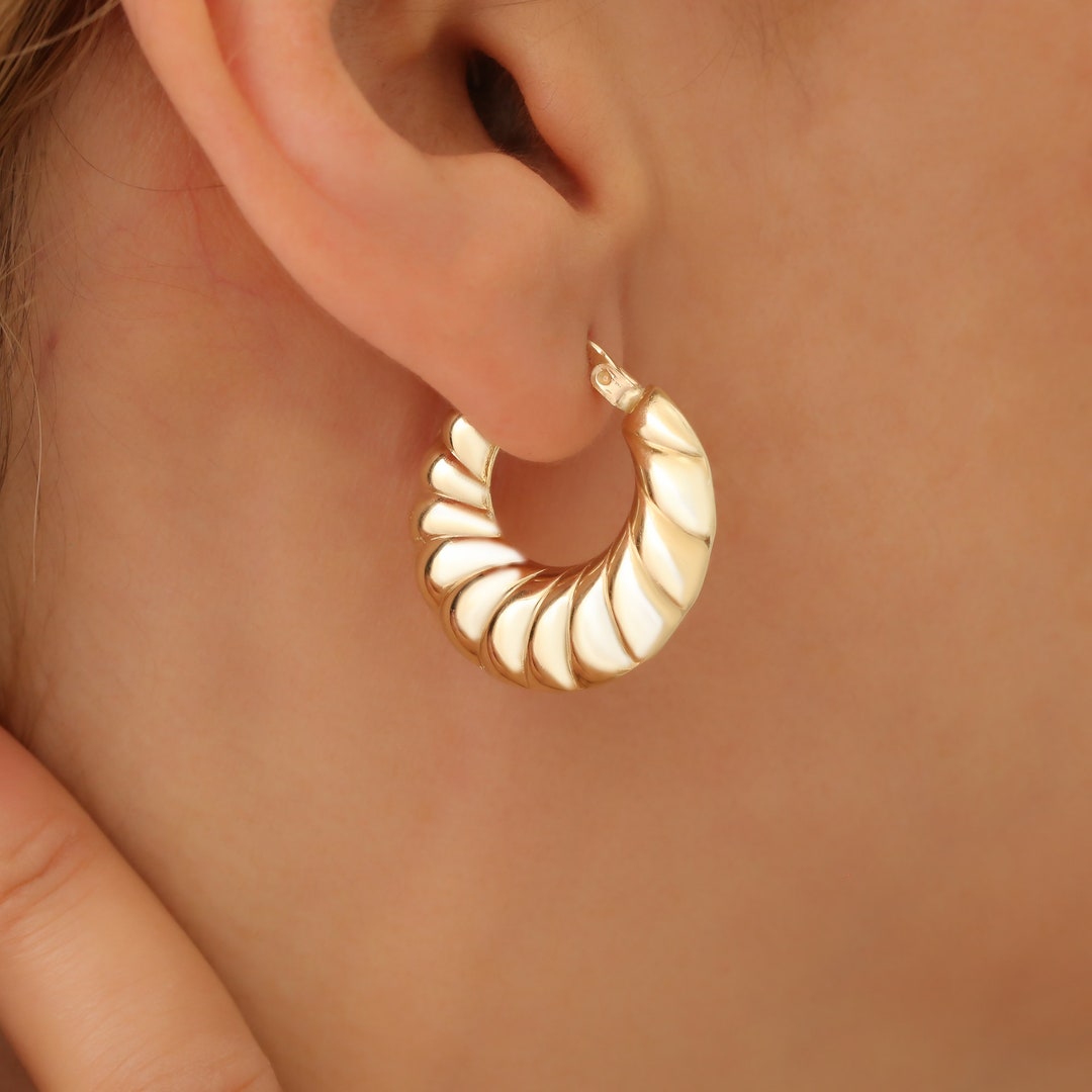 14K Solid Gold Twisted Hoop Earrings Elegant and Timeless Jewelry Perfect Christmas Gift for Her ...