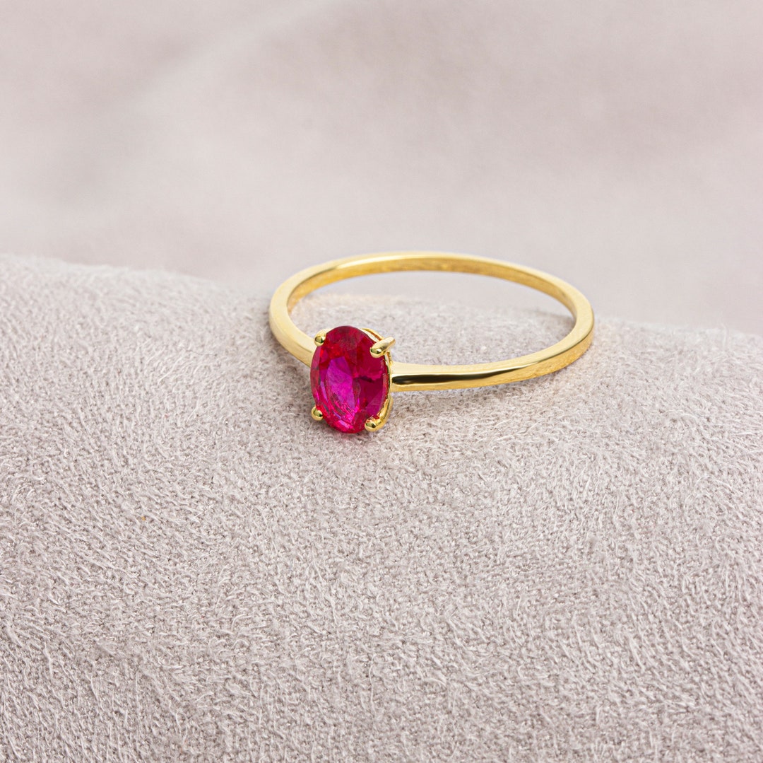 Ruby Oval Ring, 14K 10K 8K Solid Gold July Birthstone Jewelry - Etsy