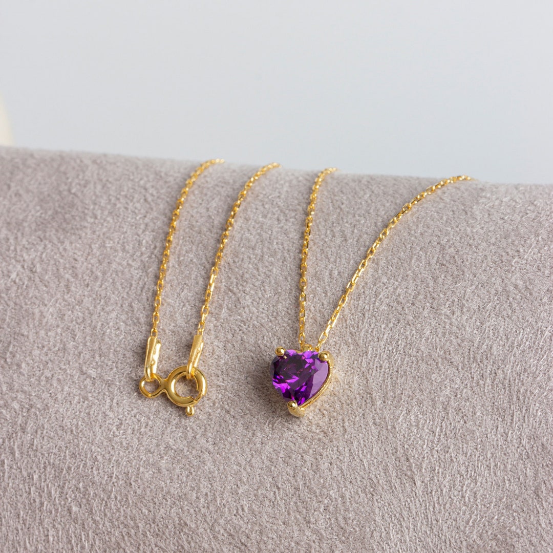 Amethyst Heart Cut Necklace, February Birthstone Jewelry, 14K 10K 8K ...