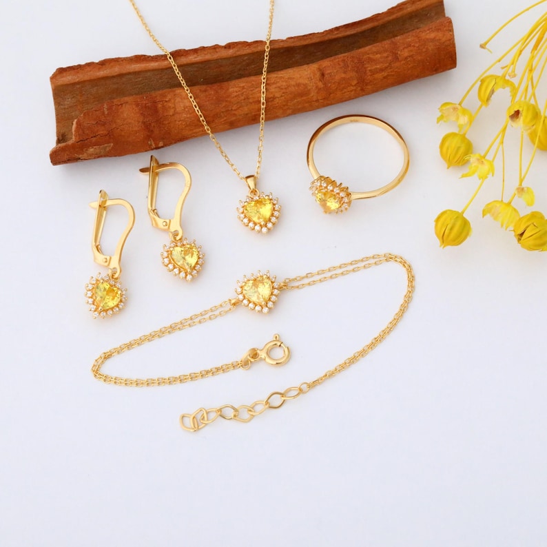 Yellow Topaz Dangle Heart Earrings, Real Diamond Halo 14K 10K 8K Solid ...