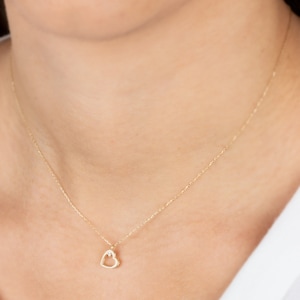 Diamond Dangle Heart Necklace in 14k Solid Gold, Real Diamond Open ...