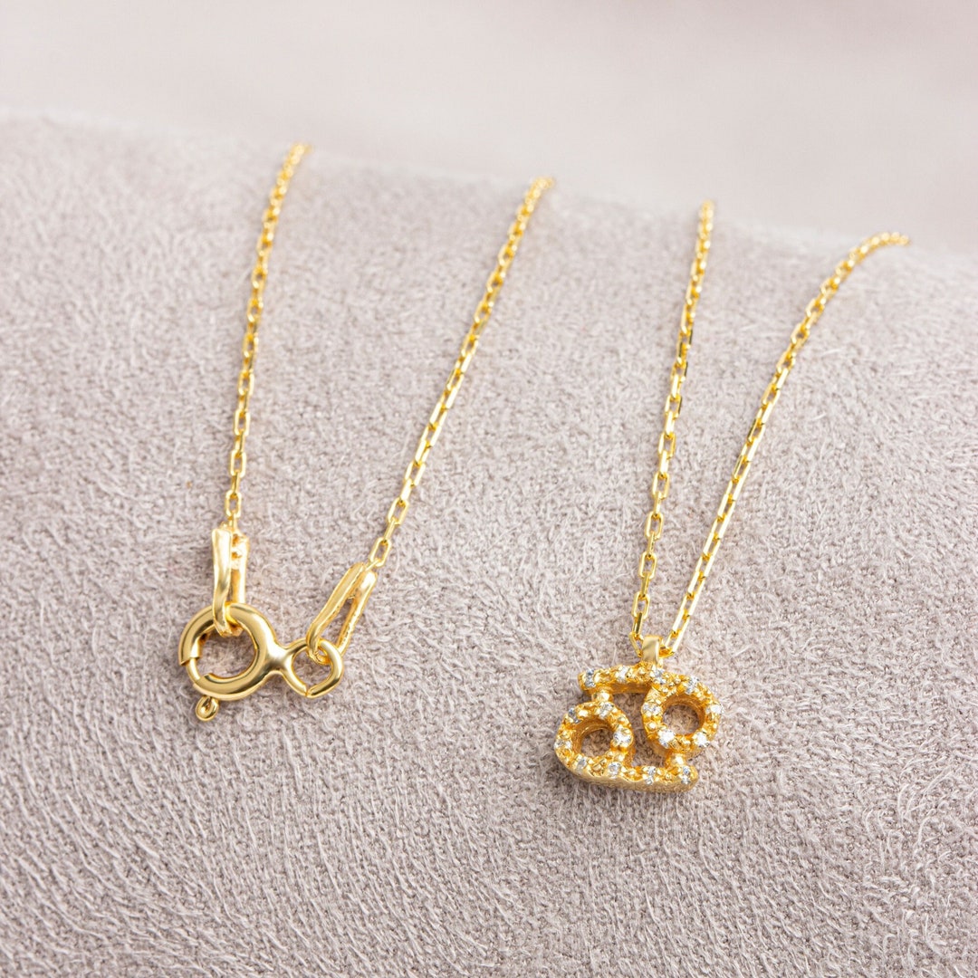 Real Diamond Zodiac Cancer Necklace, 14K Solid Gold, Birthstone Cancer ...