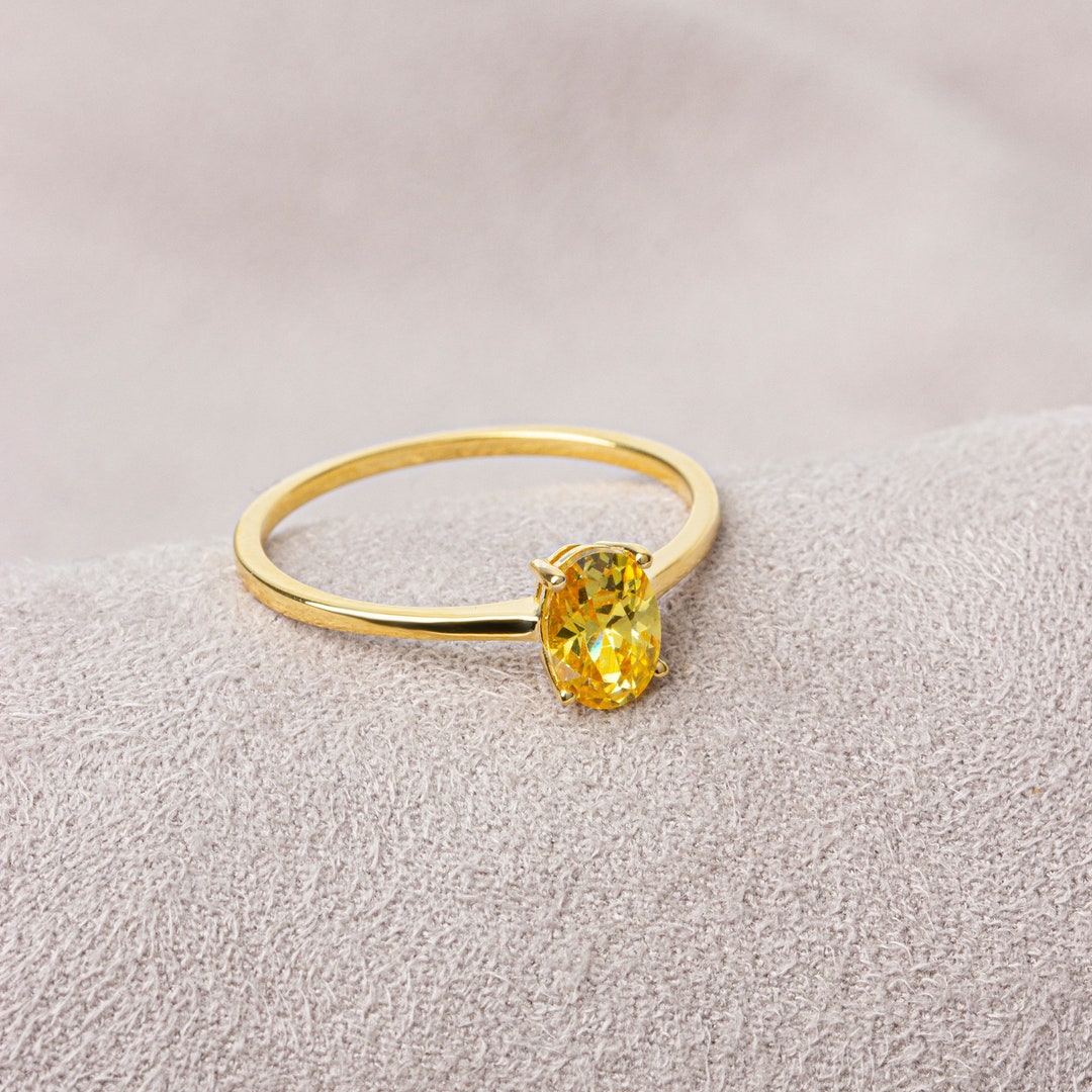 Oval Cut Yellow Topaz 14K Solid Gold Ring, Minimalist November ...