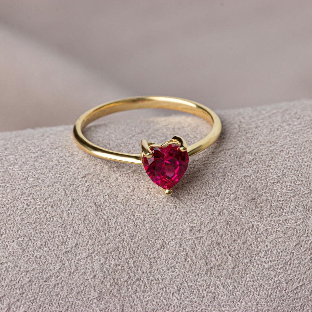 Heart Ruby Ring 14K Solid Gold, July Birthstone Jewelry, Heart Symbol Ring, Perfect Gift for ...