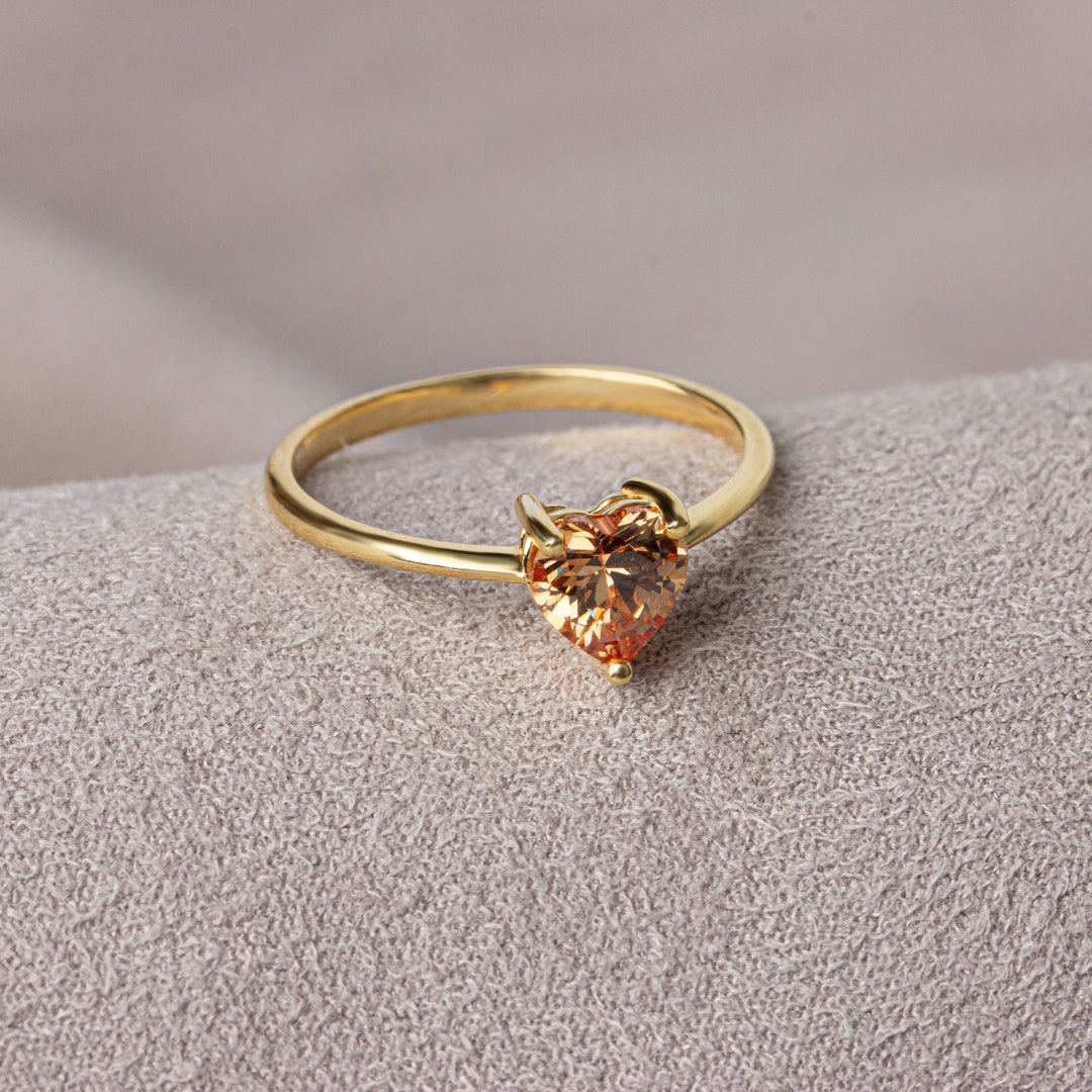 Heart Citrine Ring,14k Solid Gold Ring, Lovers Gift,citrine Ring, Christmas Gift, November ...