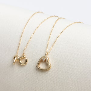 Diamond Dangle Heart Necklace in 14k Solid Gold, Real Diamond Open ...