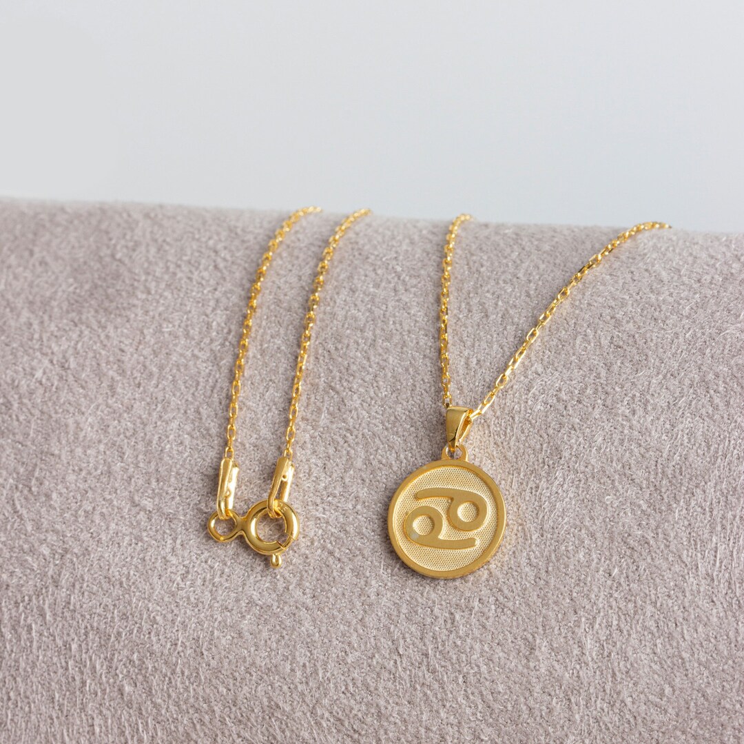 14K Solid Gold Cancer Zodiac Necklace, Minimalist Necklace,astrology ...