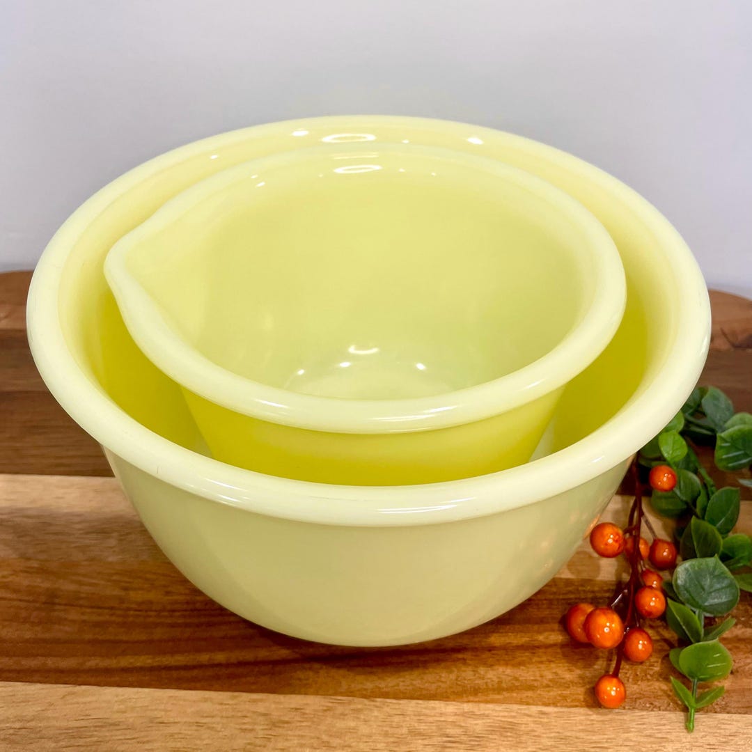 RARE Vintage Vaseline Hamilton Beach Custard Yellow Mixing Bowl Set ...