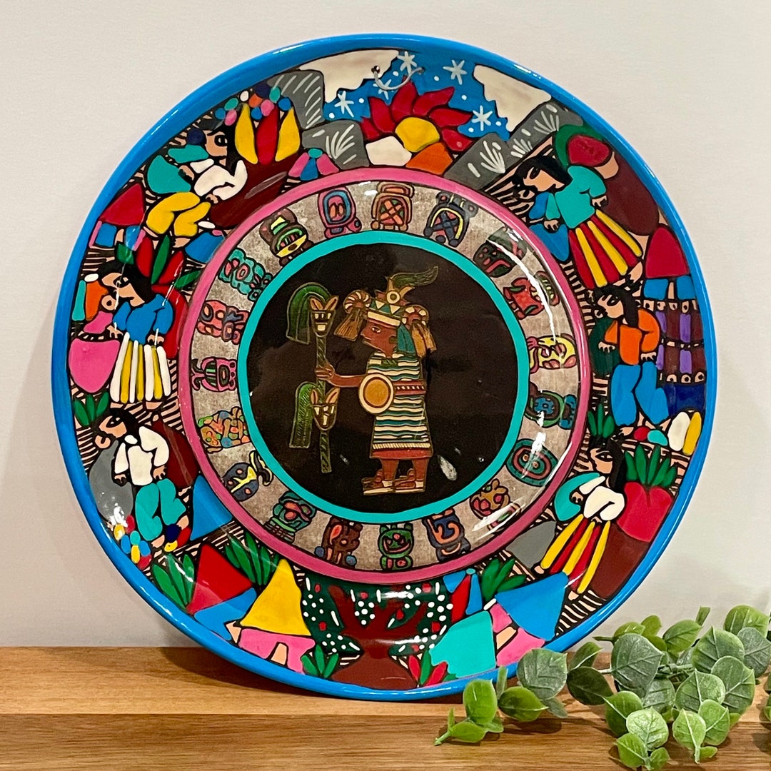 Mexican Terra Cotta Wall Plate Folk Art Hand Painted Shaman Healer Gift ...