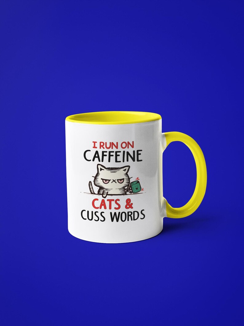 Funny Cat Mug, Caffeine & Cuss Words, Sarcastic Coffee Drinker Gift ...