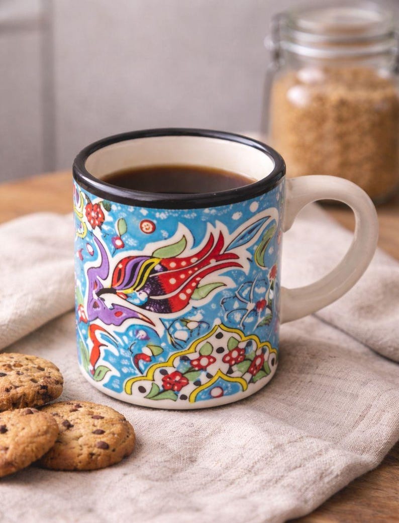 Handmade Floral Ceramic Mug | Colorful Pottery Tea Cup (5oz) - Etsy