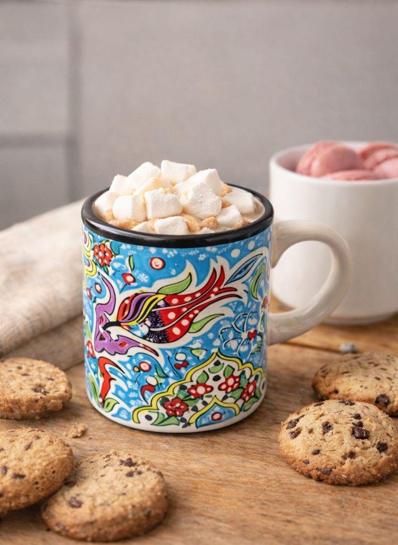 Handmade Floral Ceramic Mug | Colorful Pottery Tea Cup (5oz) - Etsy