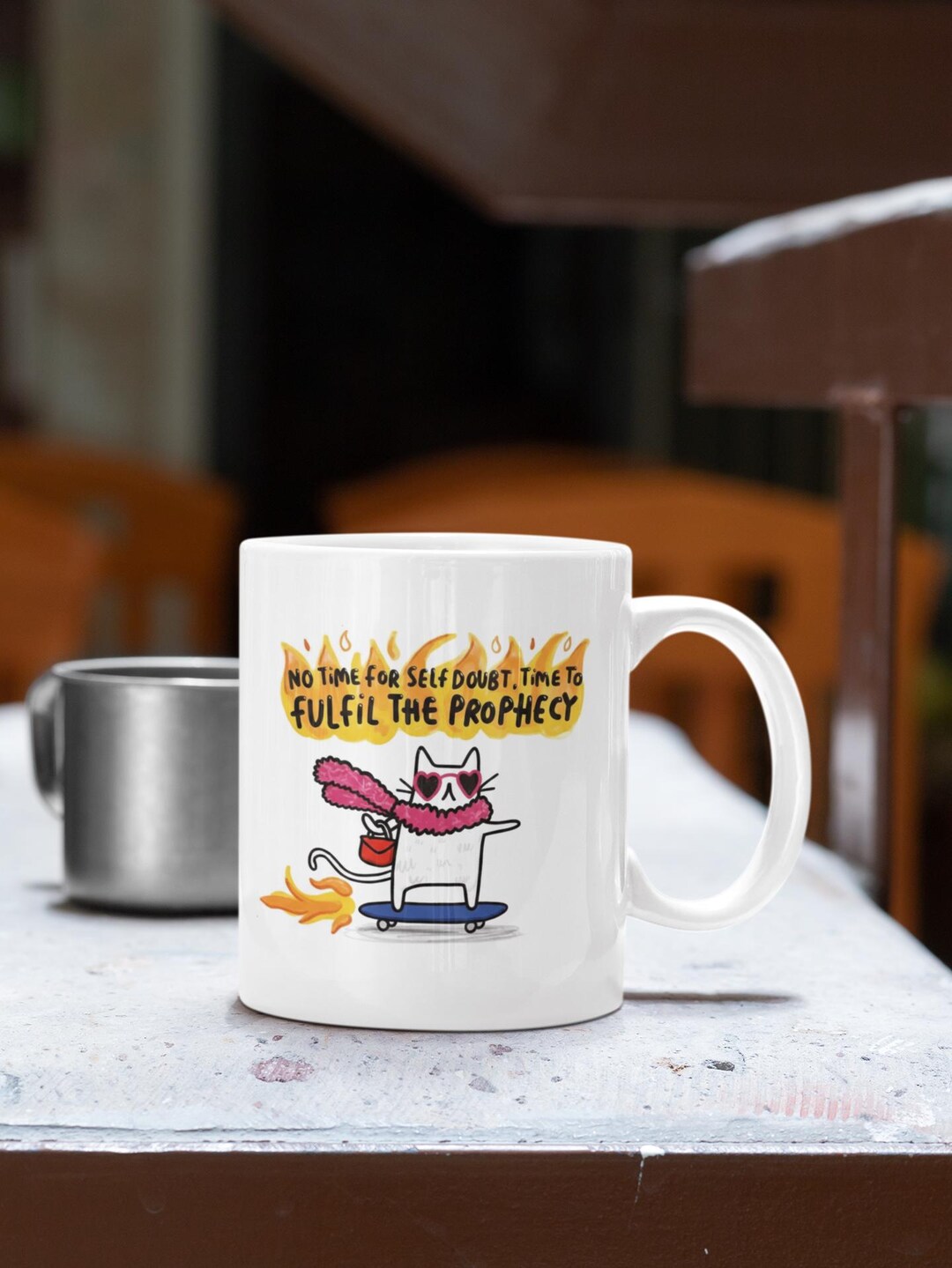 Motivational Cat Mug – No Time for Self Doubt Funny Skateboarding ...