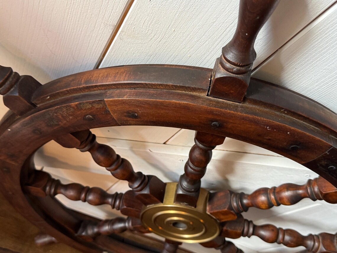 Antique Oak & Brass 8 Spoke Nautical Maritime Sail Boat Ships Wheel ...