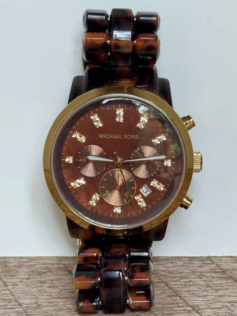 Micheal Kors Tortoise Shell Design Chronograph Watch - Etsy